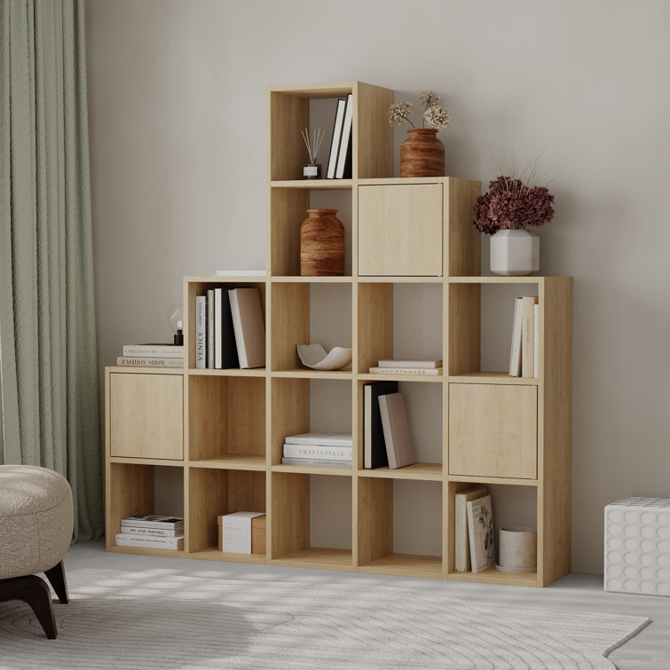 Brayden Studio Anyila Corner Bookcase with Modular Cube Design Open and Concealed Shelves Push ...